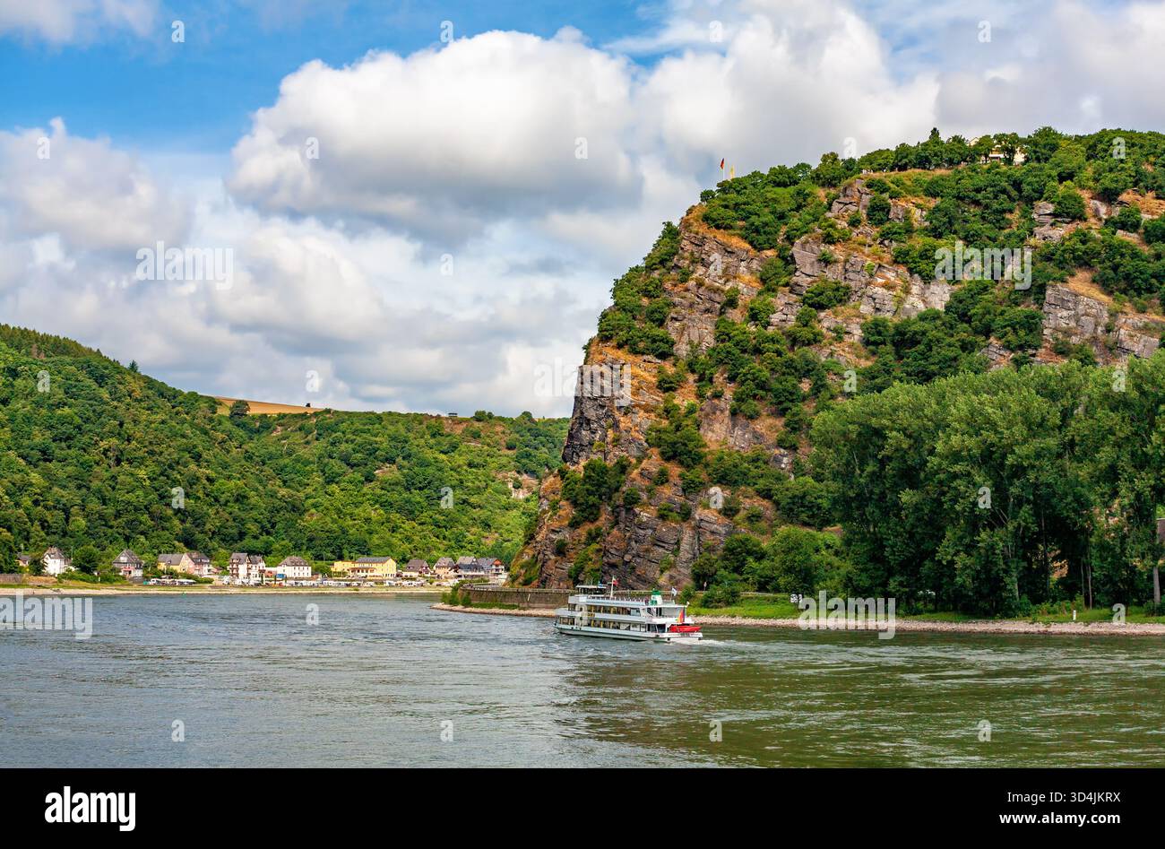 Excursion ship on the Rhine River, Rhine-Palatinate, Germany, Europe ...
