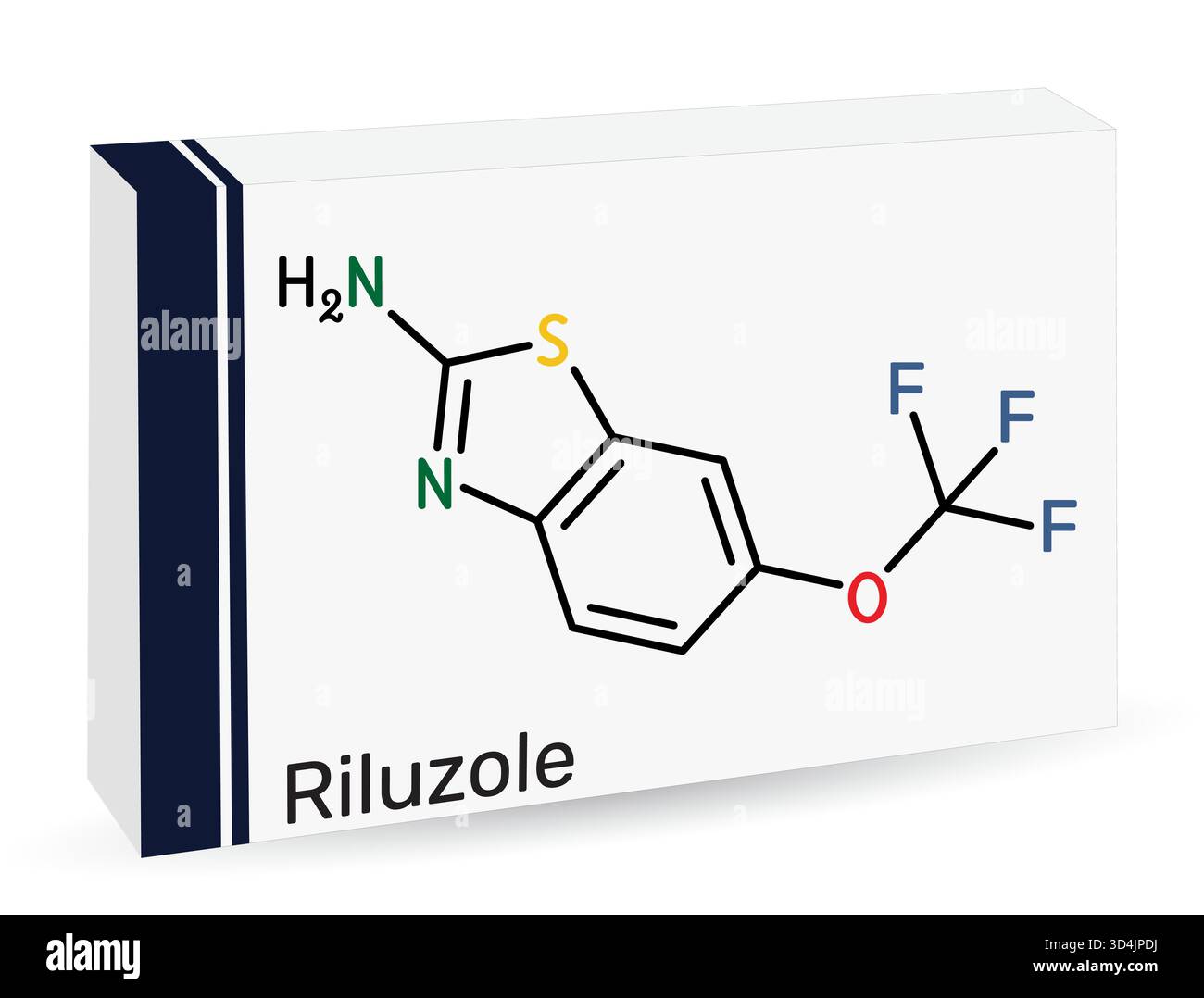 Riluzole benzothiazole neuroprotective drug molecule.Skeletal chemical ...