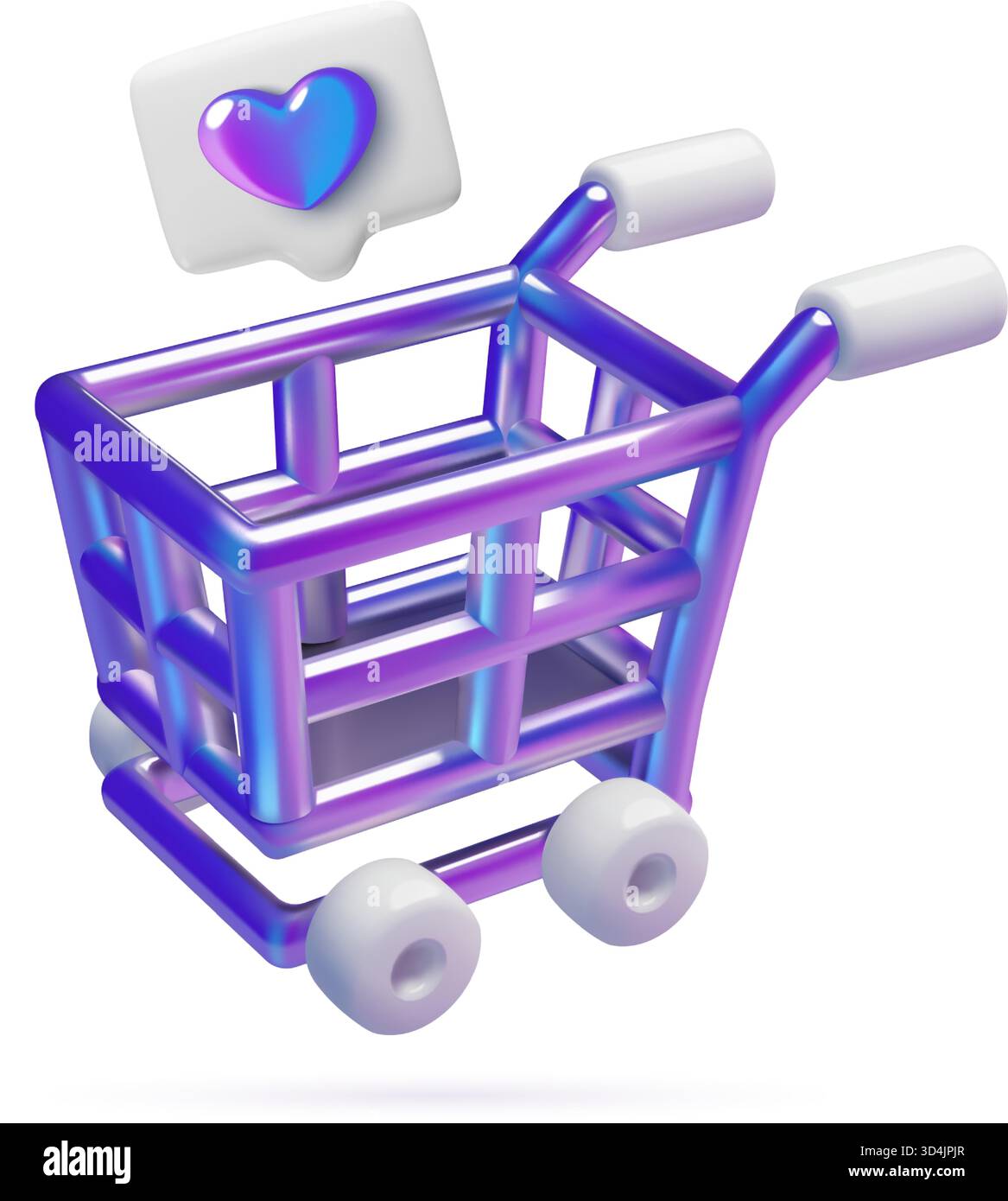 3d purple metallic shopping cart with heart icon Stock Vector Image ...