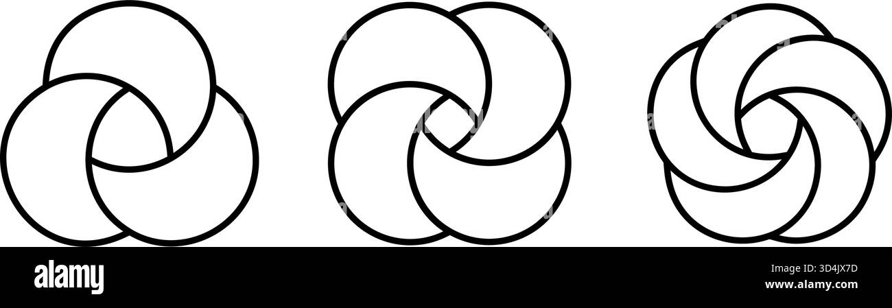 Circle Venn diagram with three, four and five parts set. Intersecting ...