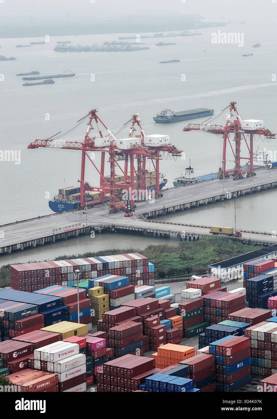 Aerial photo shows the busy container terminal at Yangzhou Port in ...