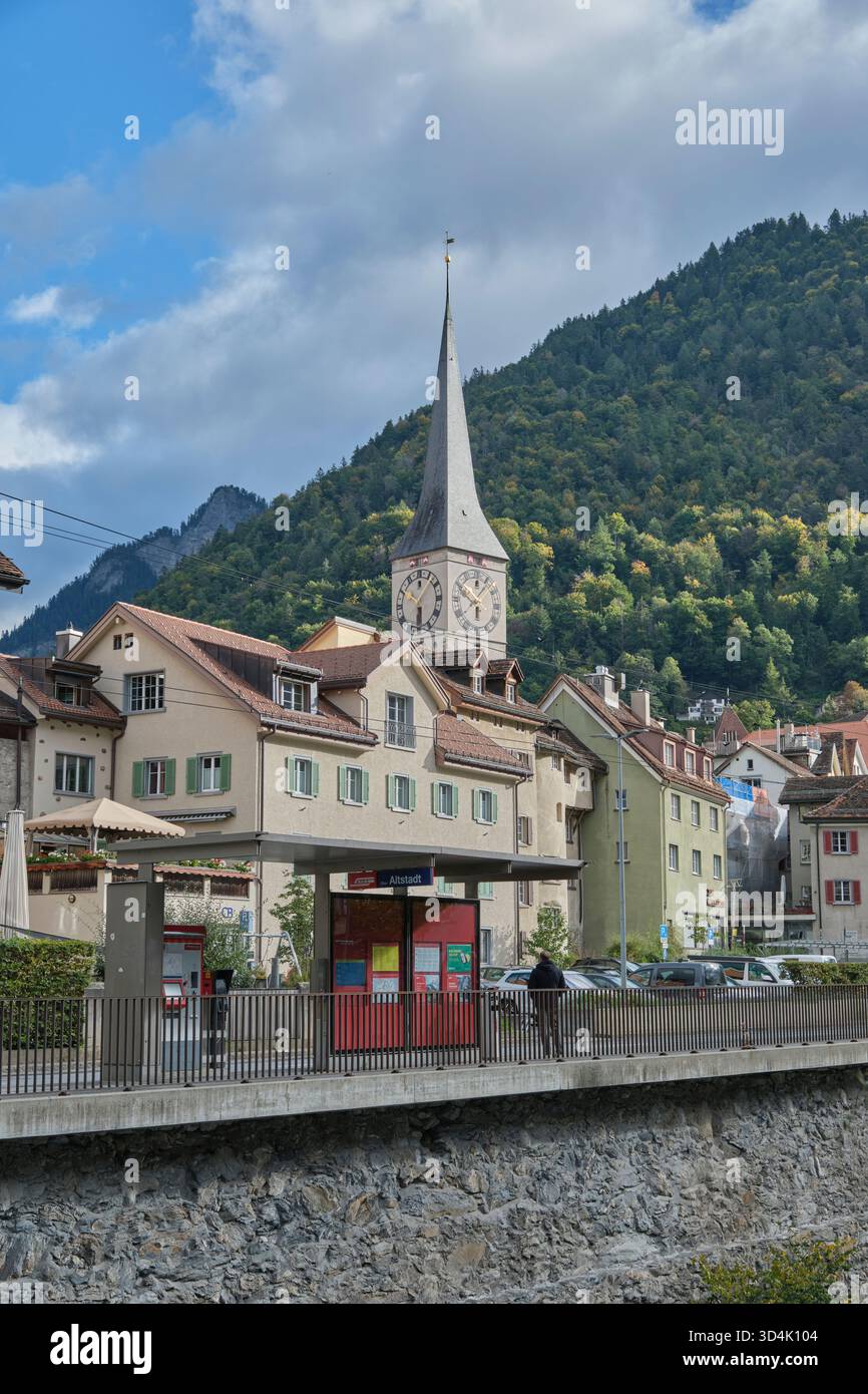 View of the Chur Altstadt and St Martins Church from Rosenhügel Stock ...