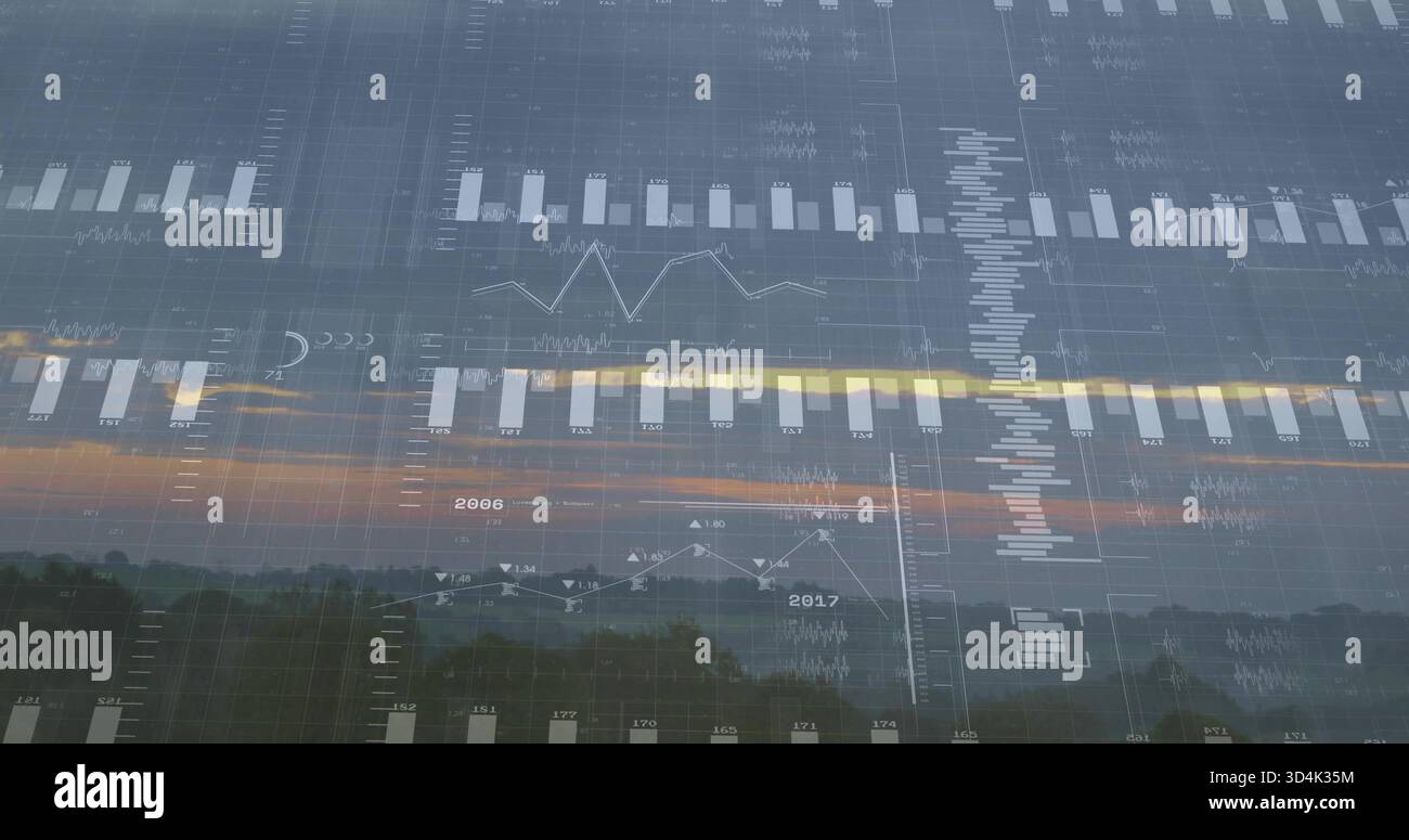 Displaying transparent data overlay at dusk with bar charts, line ...