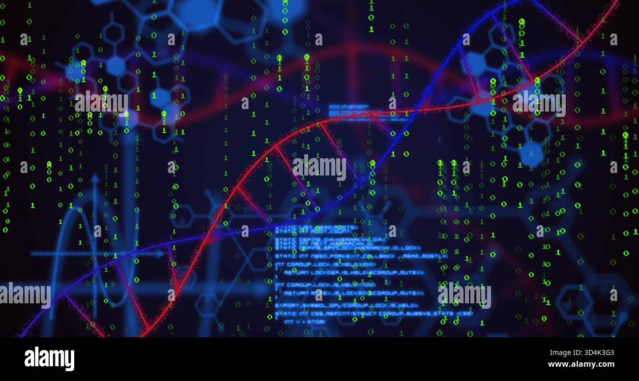 Displaying stylized DNA double helix moving in virtual lab ...