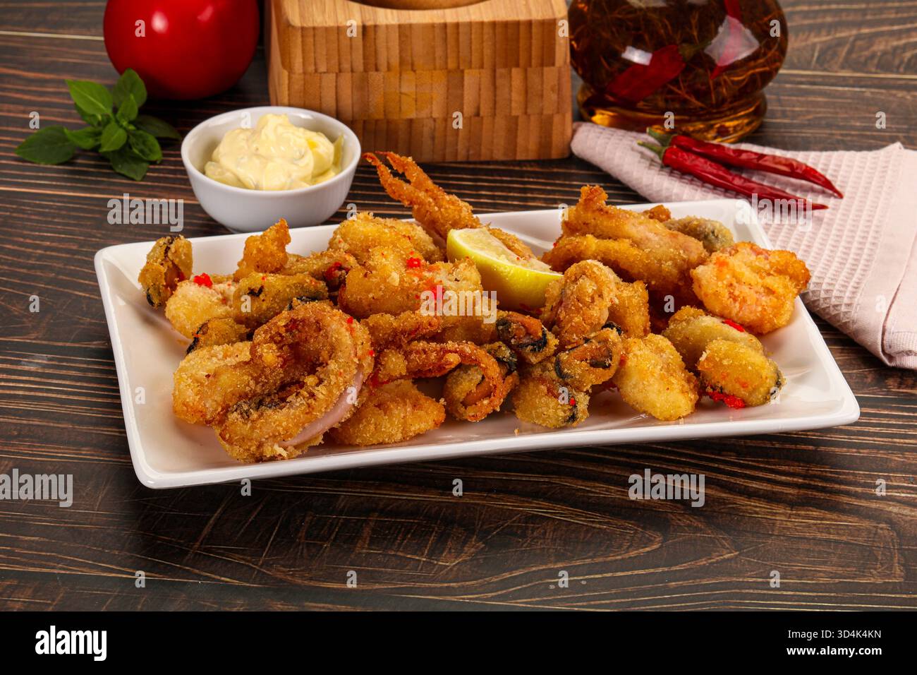 Fritto misto - deep fried seafood mix - calamari, prawn, fish, mussels ...