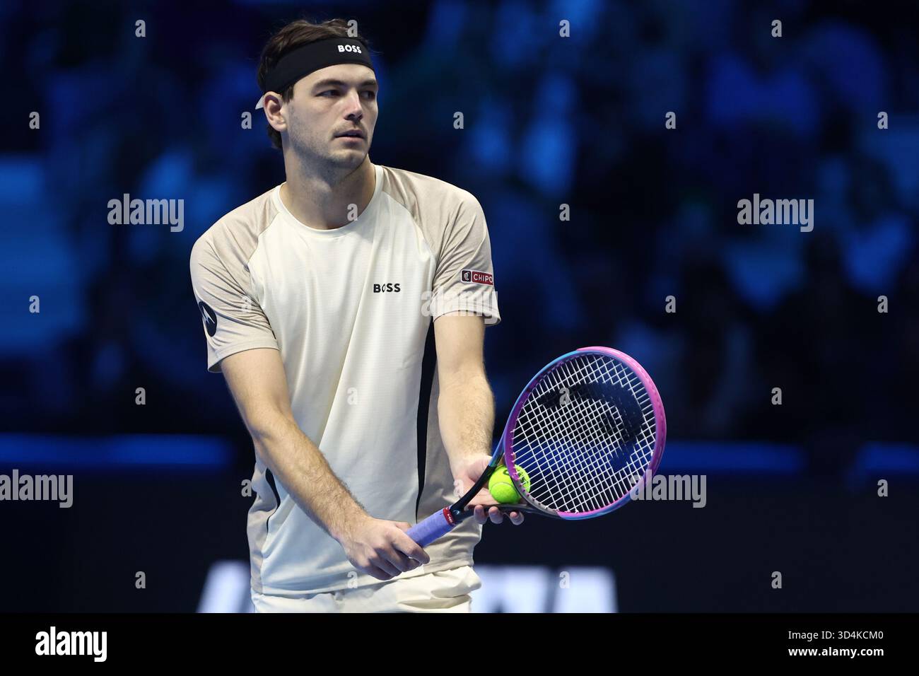Taylor Fritz of USA in action during the Round Robin singles match ...