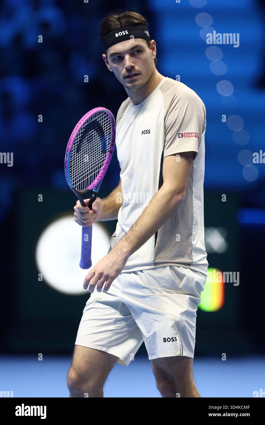 Taylor Fritz of USA looks on during the Round Robin singles match ...