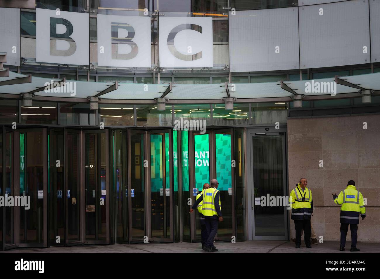 Security guards outside BBC Broadcasting House in London, Tuesday, Nov ...