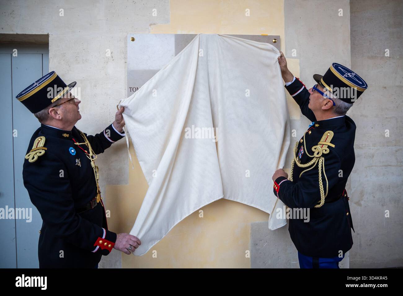 French Honor Guards prepare the inauguration of a plaque in memory of ...