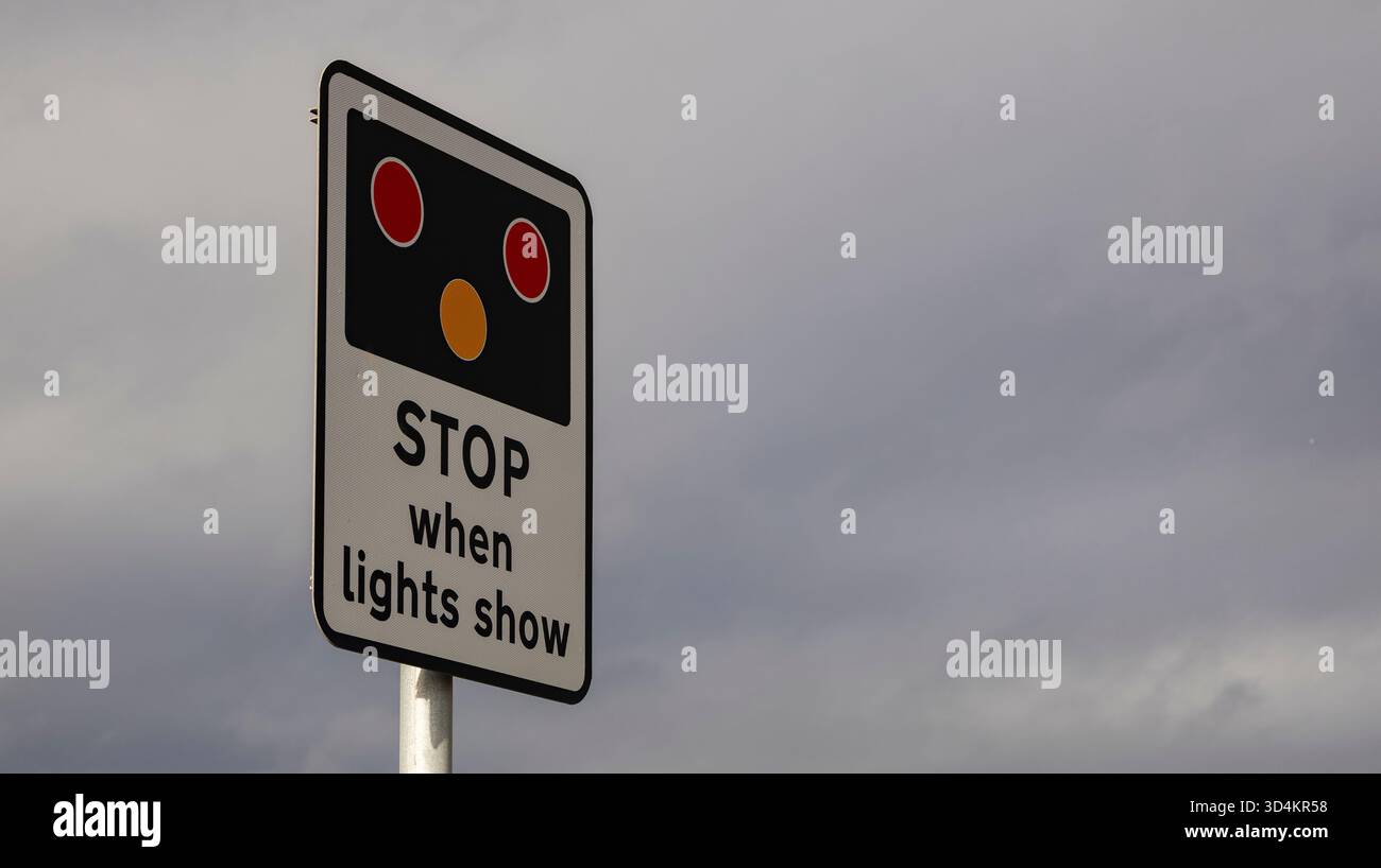 Stop When Lights Show: Road Safety Sign Reminding Drivers To Pause At ...