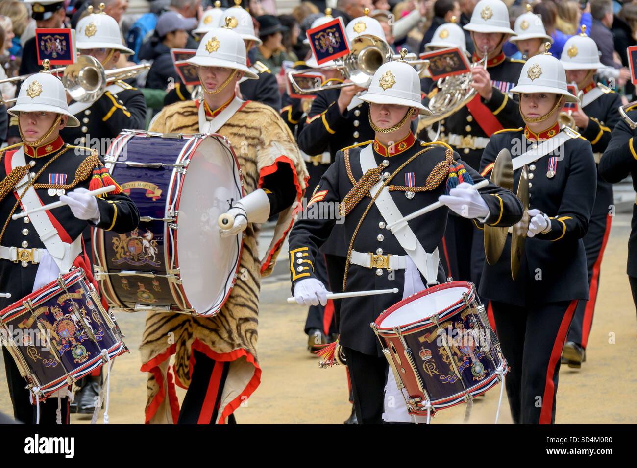 Members of the Royal Marines Band marching at the Lord Mayor's Show ...