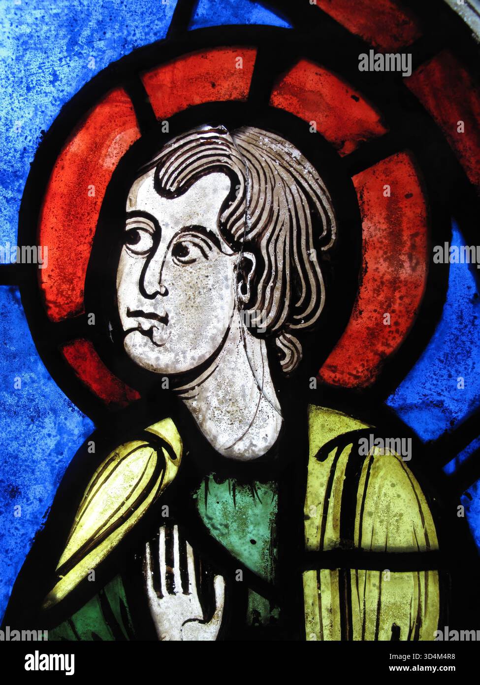 Medieval stained glass window panel of St Peter one of the twelve ...