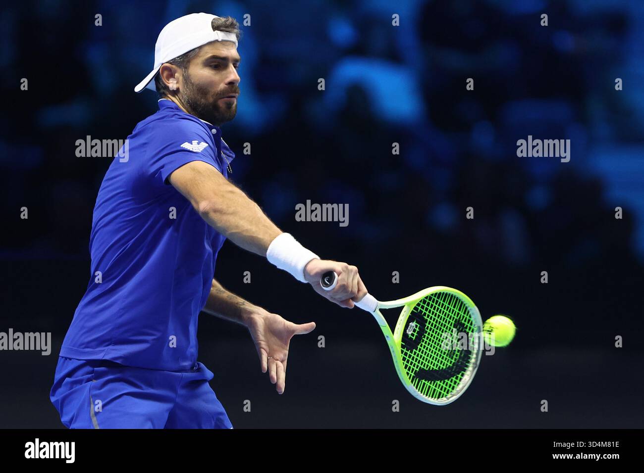 Simone Bolelli of Italy in action during the Round Robin doubles match ...
