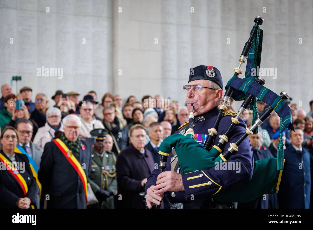 Scottish Piper Stuart Samson pictured during the 'Poppy Parade' walk of ...