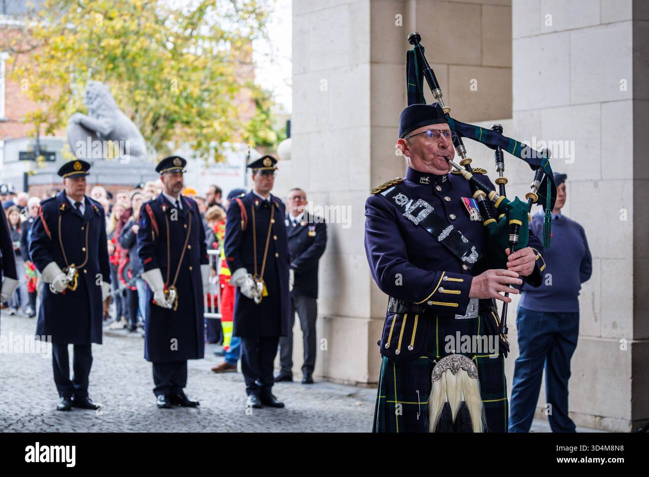 Scottish Piper Stuart Samson pictured during the 'Poppy Parade' walk of ...