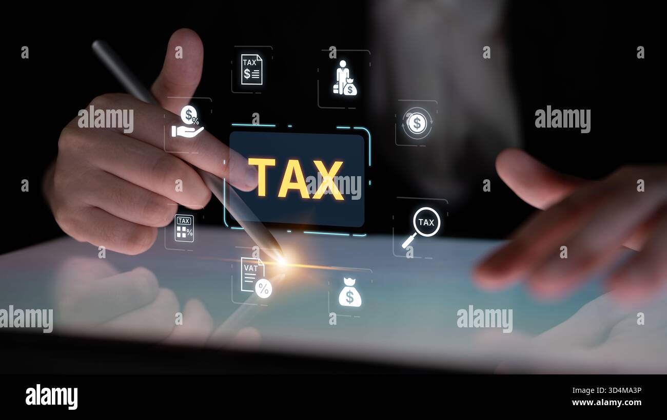 Concept of tax preparation and financial compliance. Filing official ...