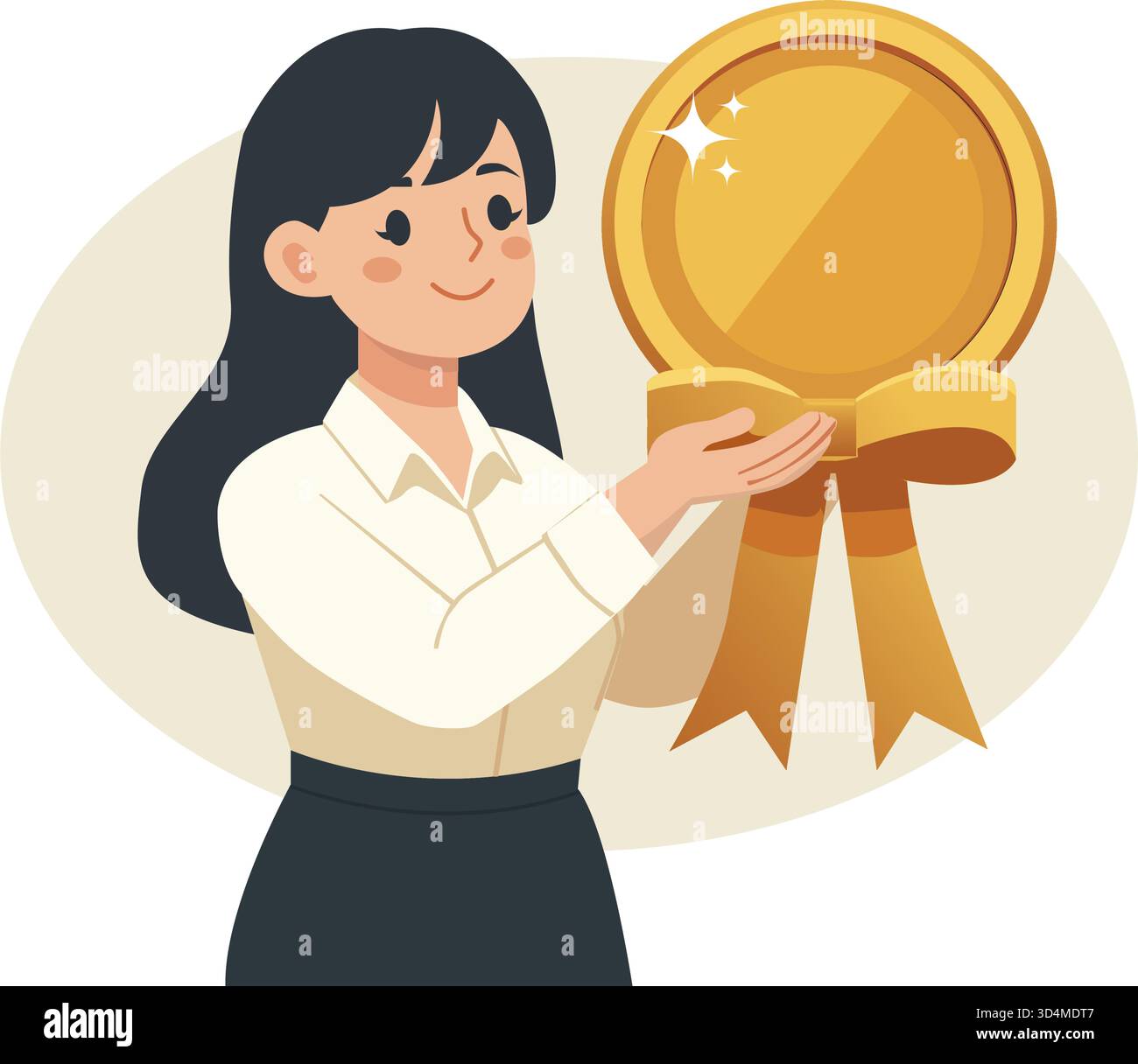 Flat illustration of female employee receiving outstanding award Stock ...