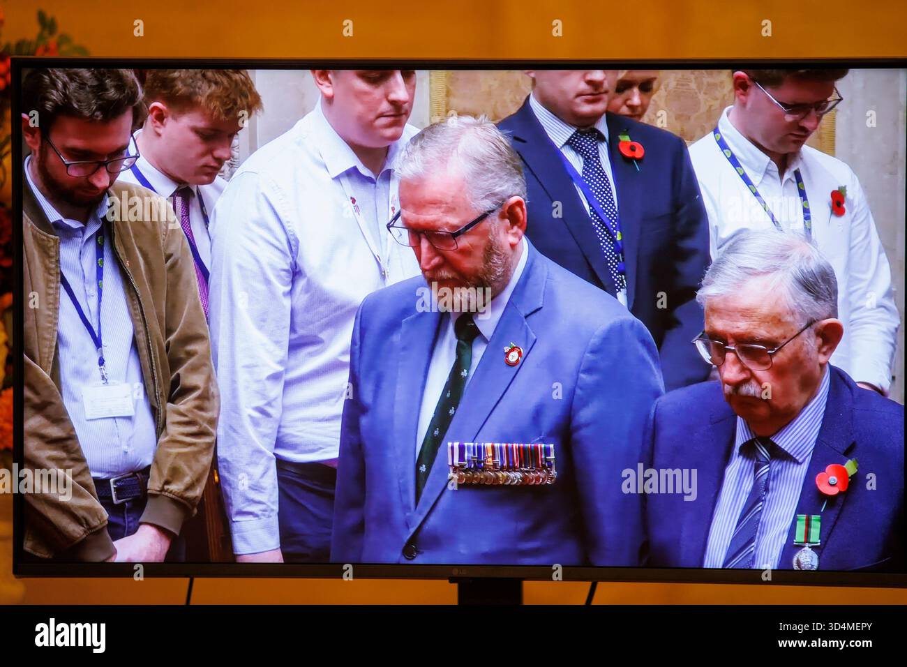 A screen in the Great Hall of Parliament Buildings at Stormont displays ...