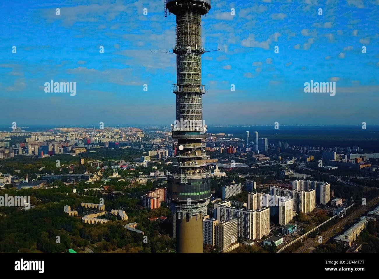 Ostankino television tower. A bird's-eye view of the TV tower and its surroundings Stock Photo ...