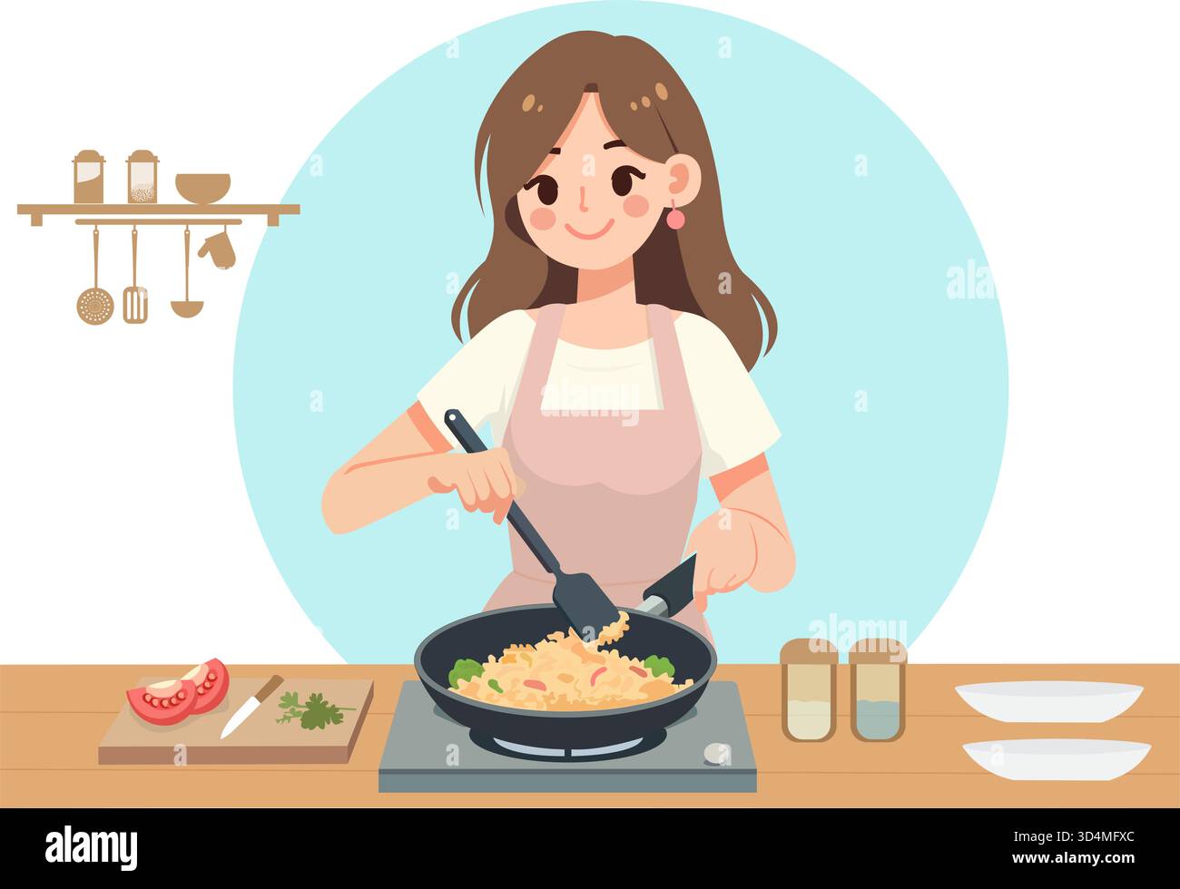 Young female chef cooking Stock Vector Images - Alamy