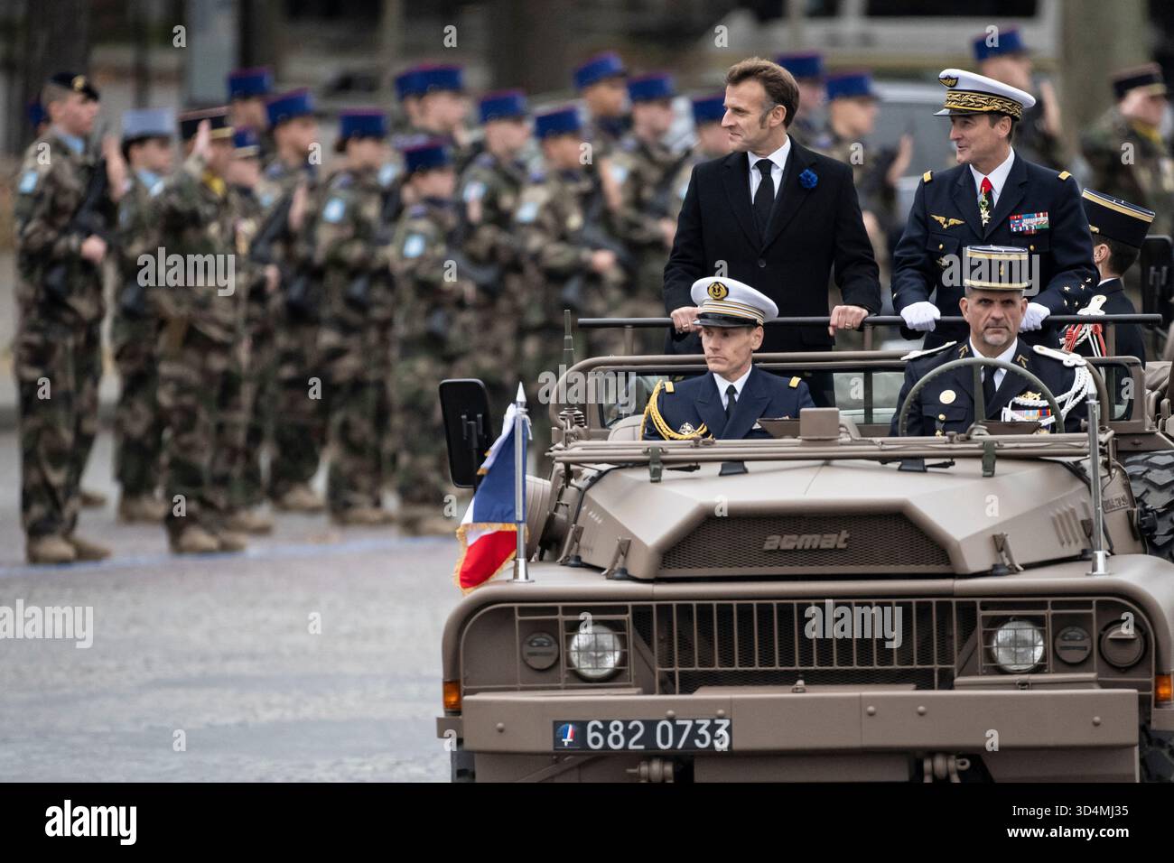 French President Emmanuel Macron and CEMA Fabien Mandon during a ...