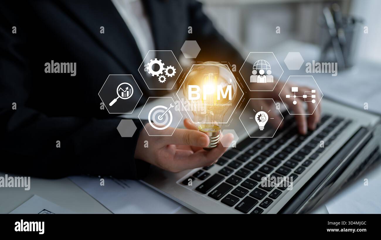 Business Process Management concept showing workflow analysis, process ...