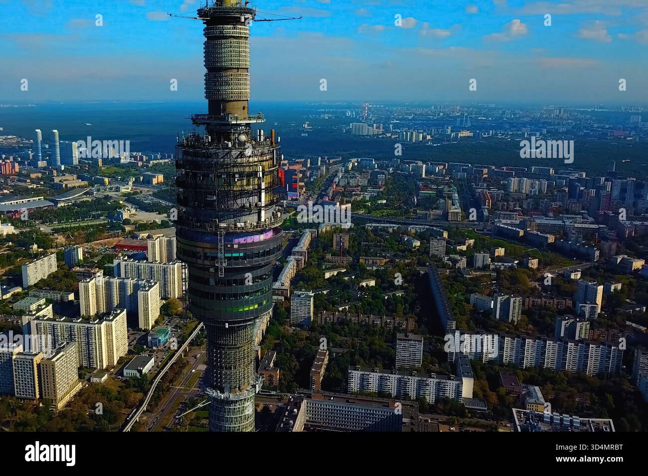 Ostankino television tower. A bird's-eye view of the TV tower and its surroundings Stock Photo ...