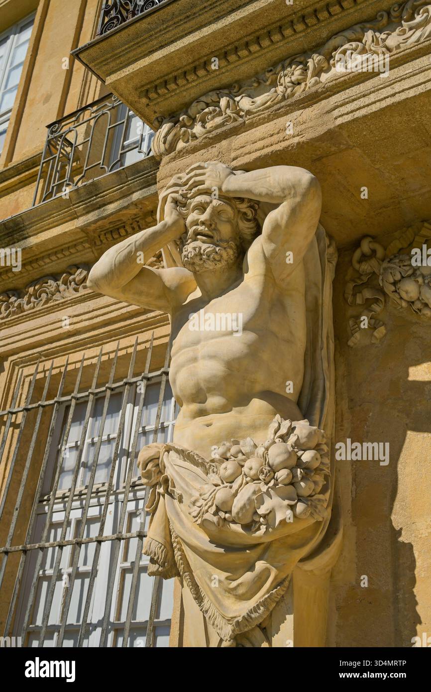 Atlant trägt als tektonische Stütze einen Balkon, Pavillon Vendome, Rue ...