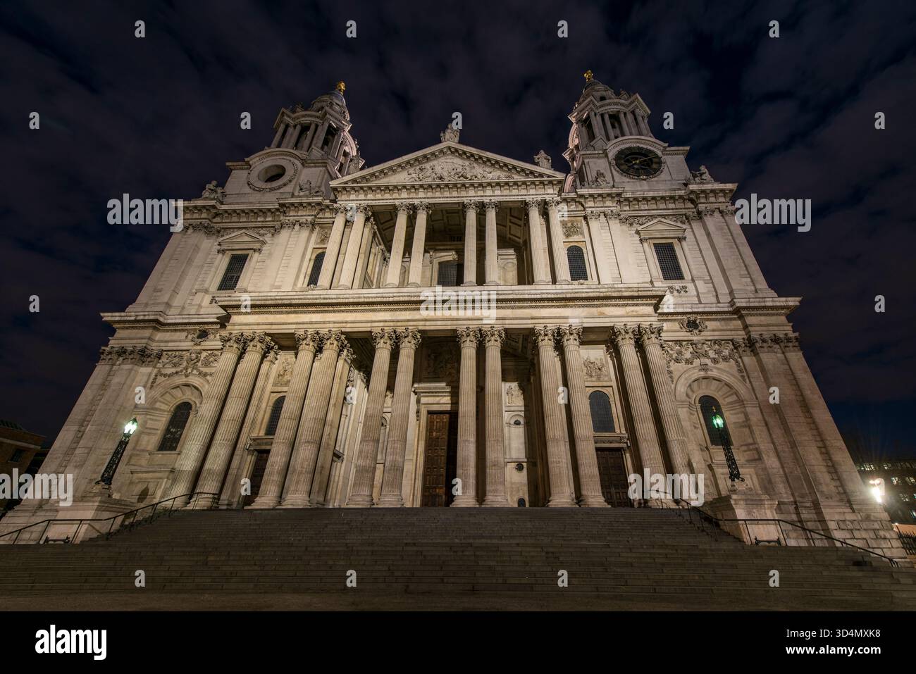 Stunning Night View Of Grand Cathedral Facade With Steps And Twin ...