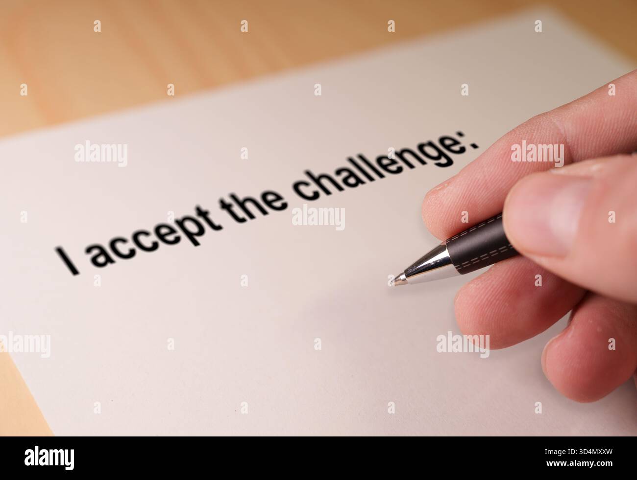 Hand accepting challenge, signing commitment for future goal Stock ...