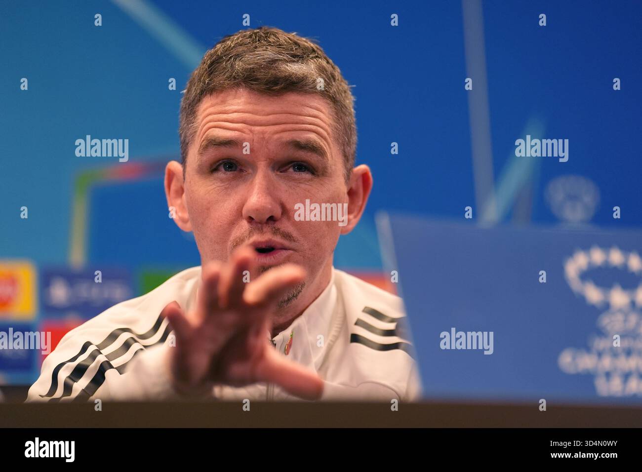 Manchester United manager Marc Skinner during a press conference at ...