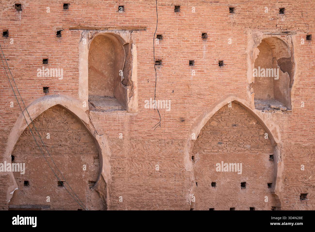 Ancient walls of medina in Marrakech, part of Koutoubia mosque. Detail ...