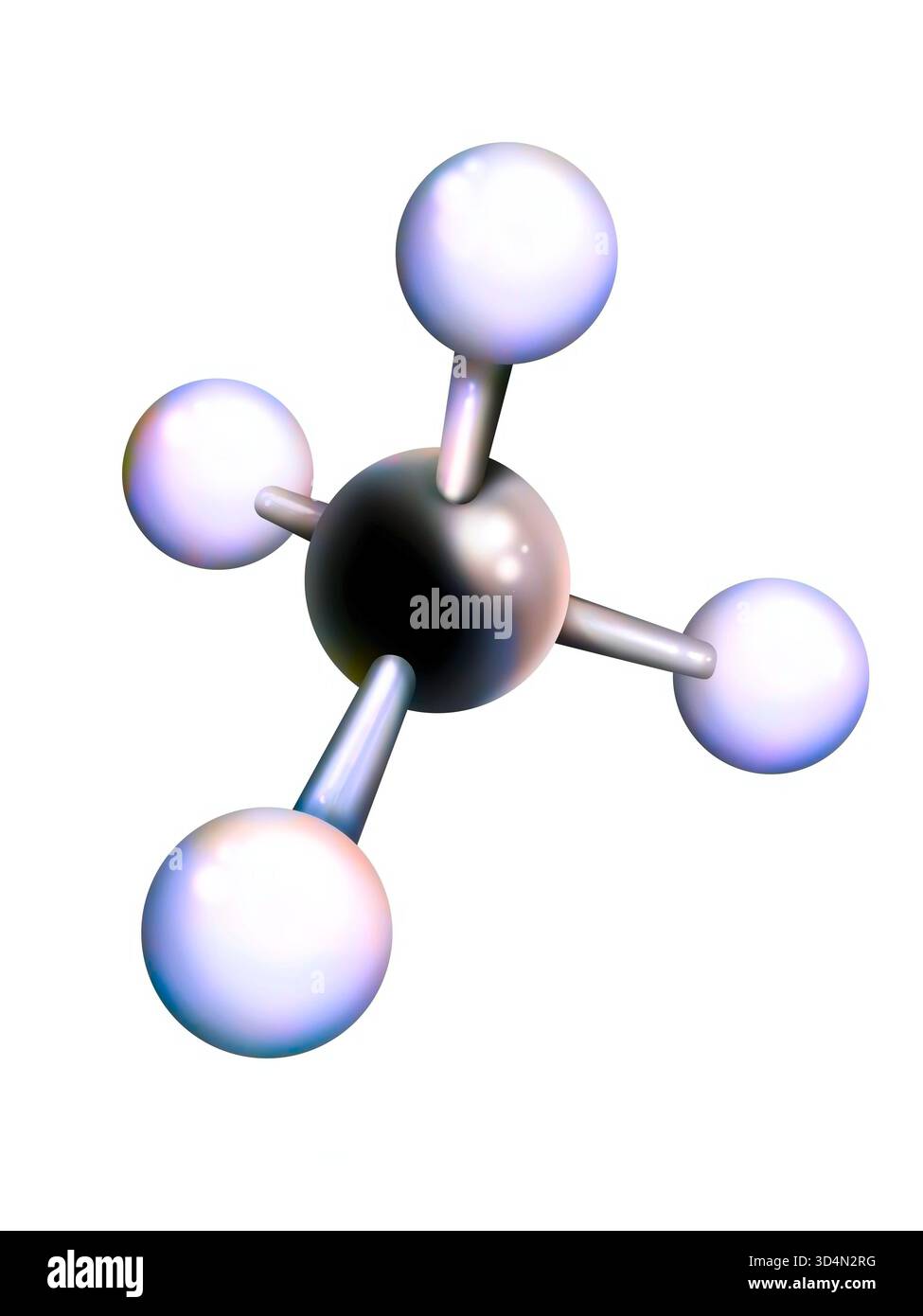 Molecular model of methane. The methane molecule (CH4) is formed of one ...