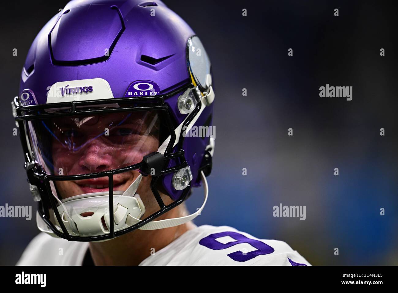 Minnesota Vikings quarterback J.J. McCarthy smiles before an NFL ...