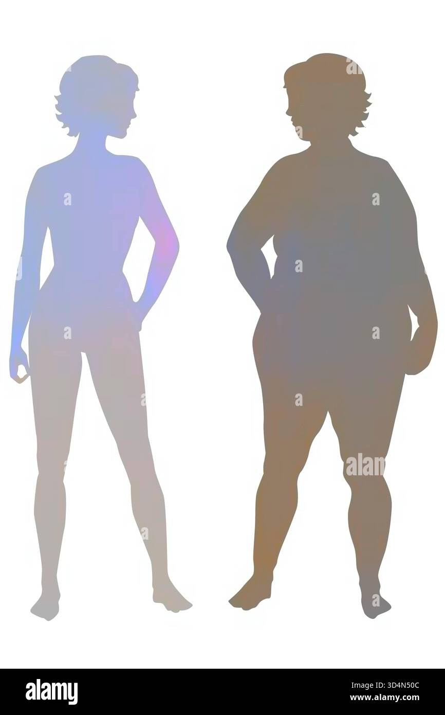 Thin woman and overweight woman. Illustration of generations mother and ...