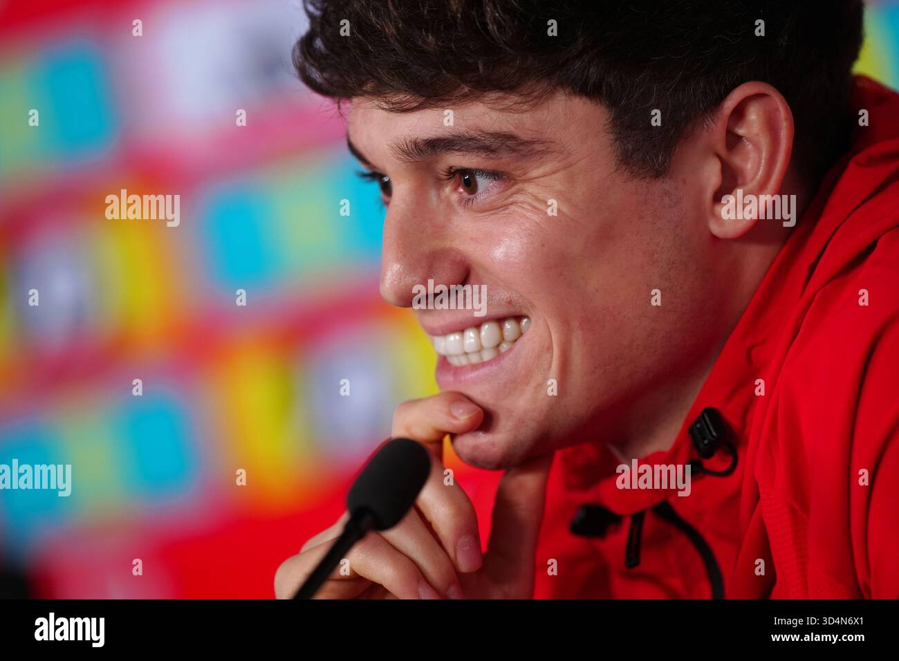 Wales' Dan James during a press conference at the Vale Resort, Hensol ...
