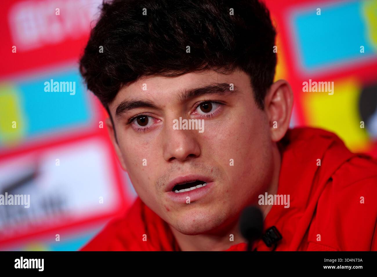 Wales' Dan James during a press conference at the Vale Resort, Hensol ...