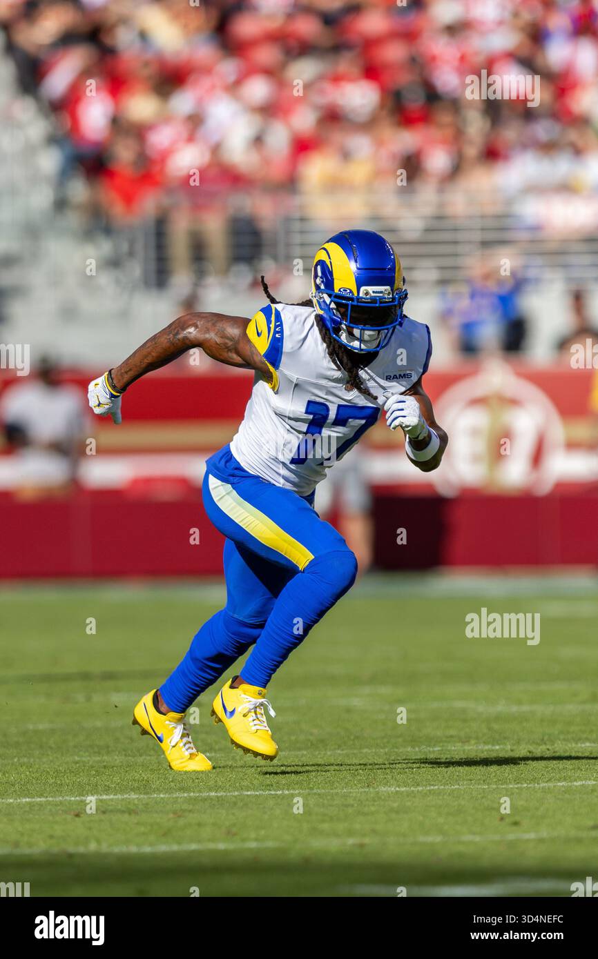 Los Angeles Rams wide receiver Davante Adams (17) runs a route against the San Francisco 49ers ...