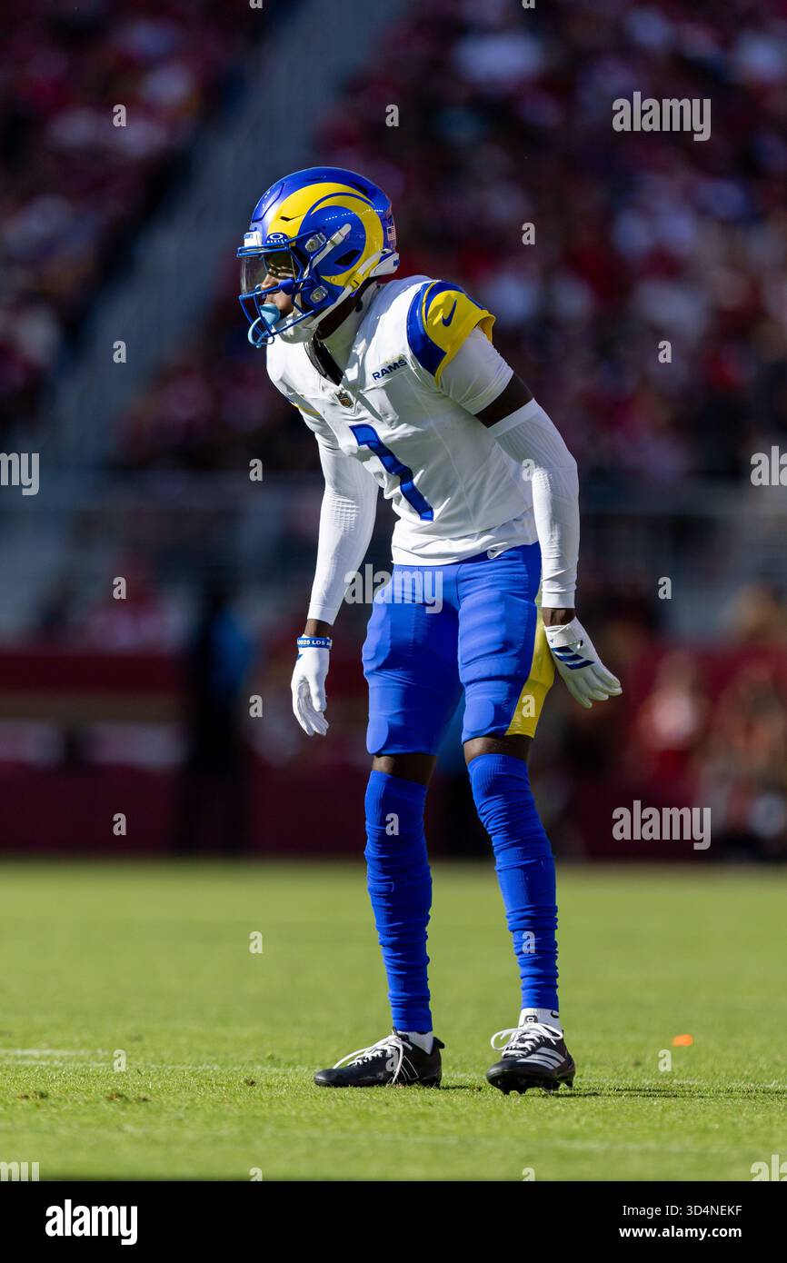 Los Angeles Rams cornerback Emmanuel Forbes, Jr. (1) against the San Francisco 49ers in an NFL ...