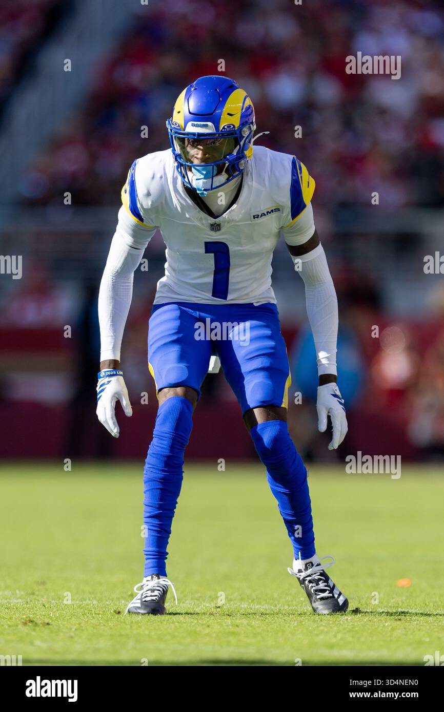 Los Angeles Rams cornerback Emmanuel Forbes, Jr. (1) against the San ...