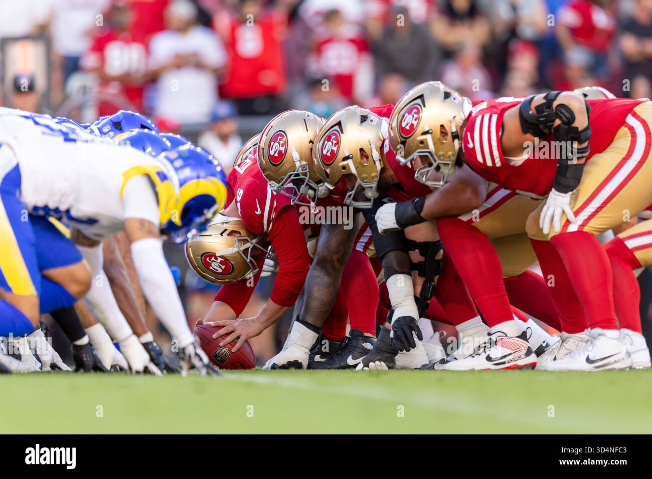 The San Francisco 49ers line up against the Los Angeles in an NFL ...