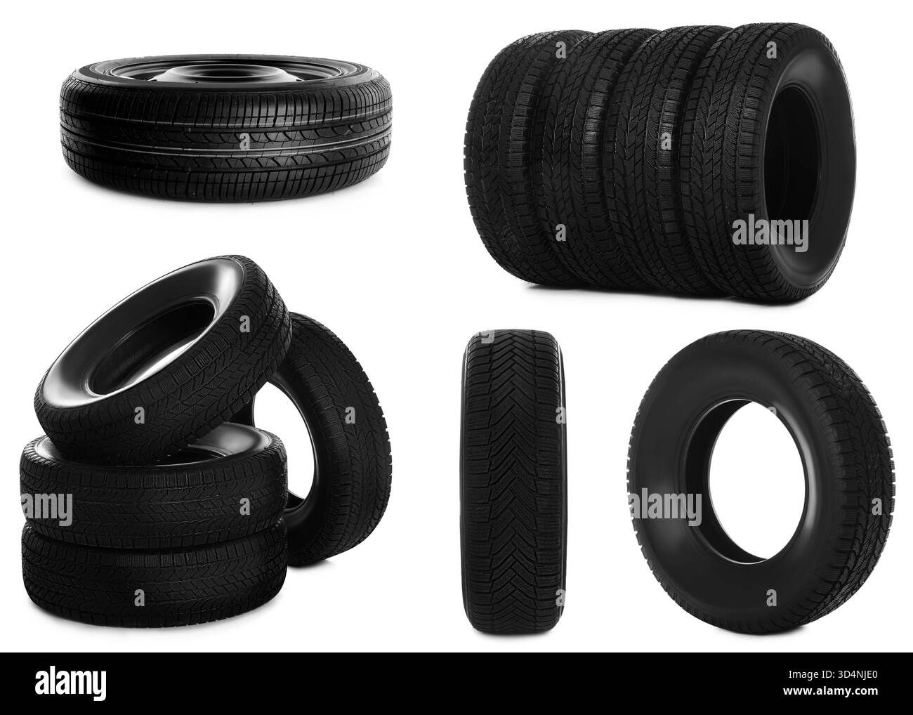 Set of car tires isolated on white Stock Photo - Alamy