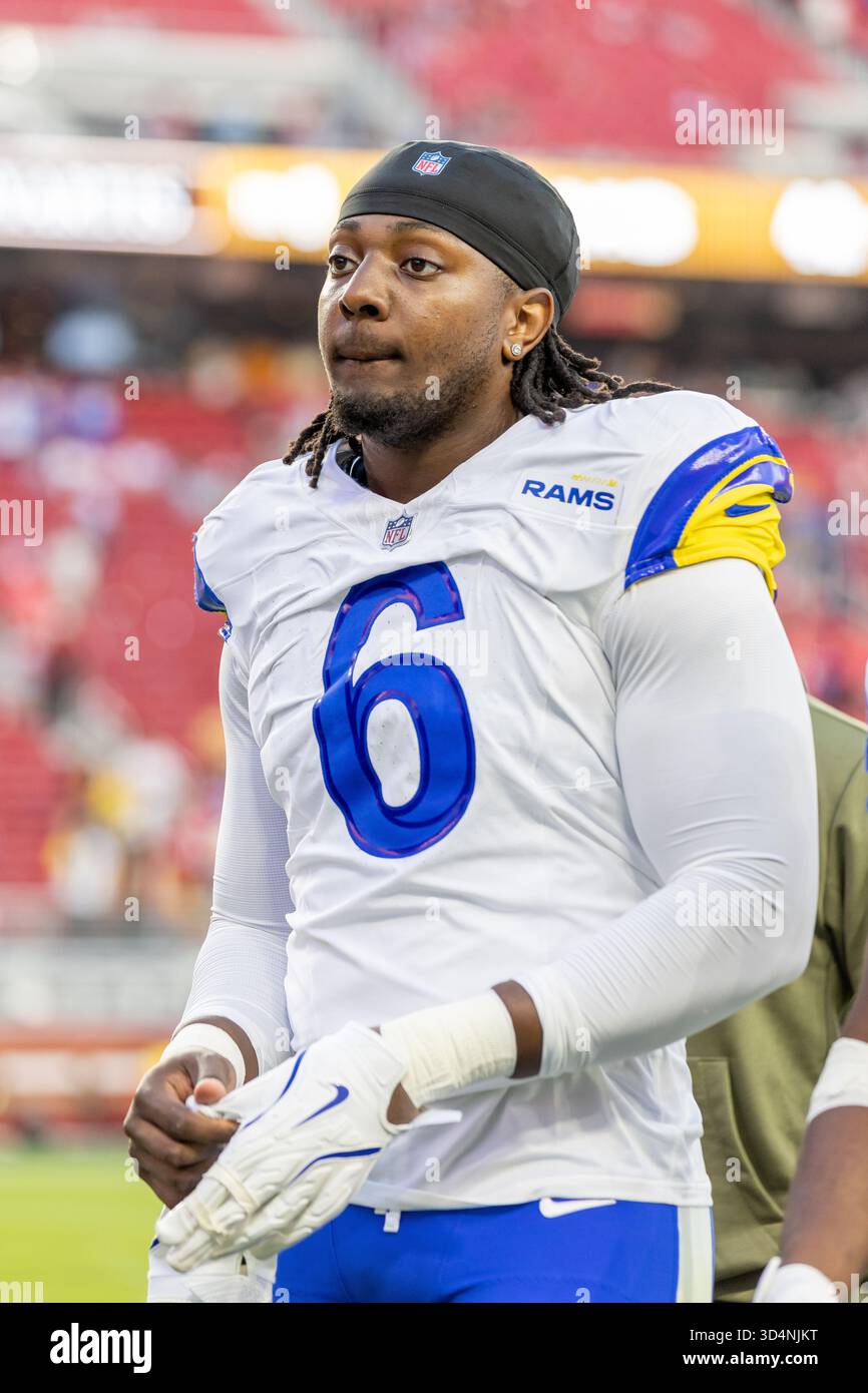Los Angeles Rams linebacker Nick Hampton (6) walks off the field after ...