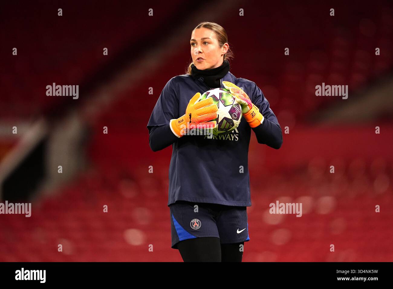 Paris Saint-Germain goalkeeper Mary Earps during a training session at ...