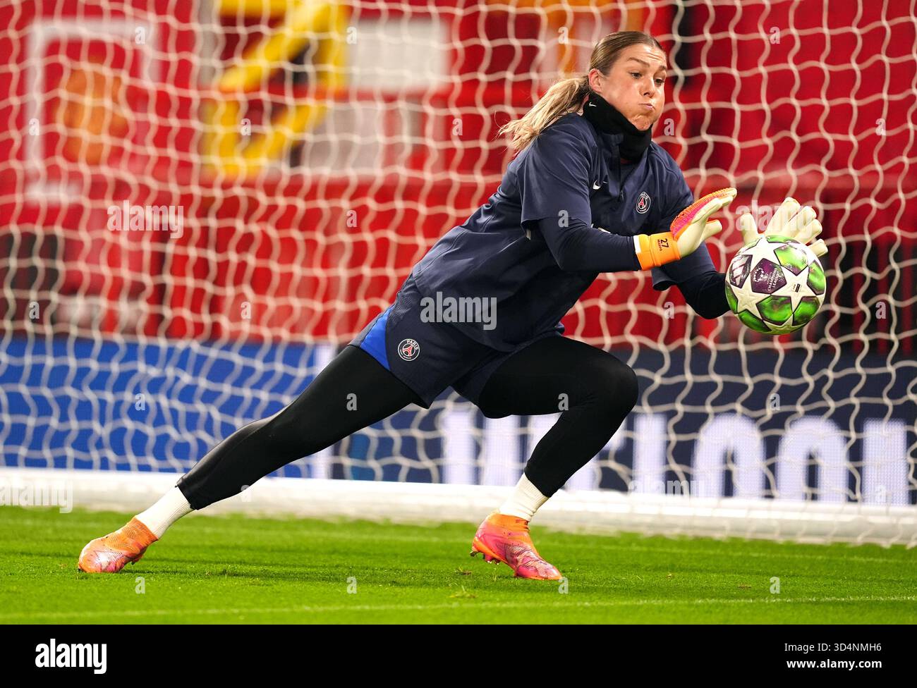 Paris Saint-Germain goalkeeper Mary Earps during a training session at ...