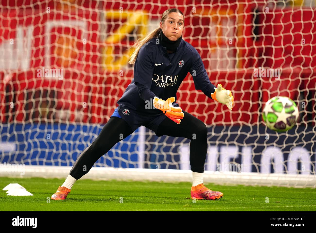 Paris Saint-Germain goalkeeper Mary Earps during a training session at ...