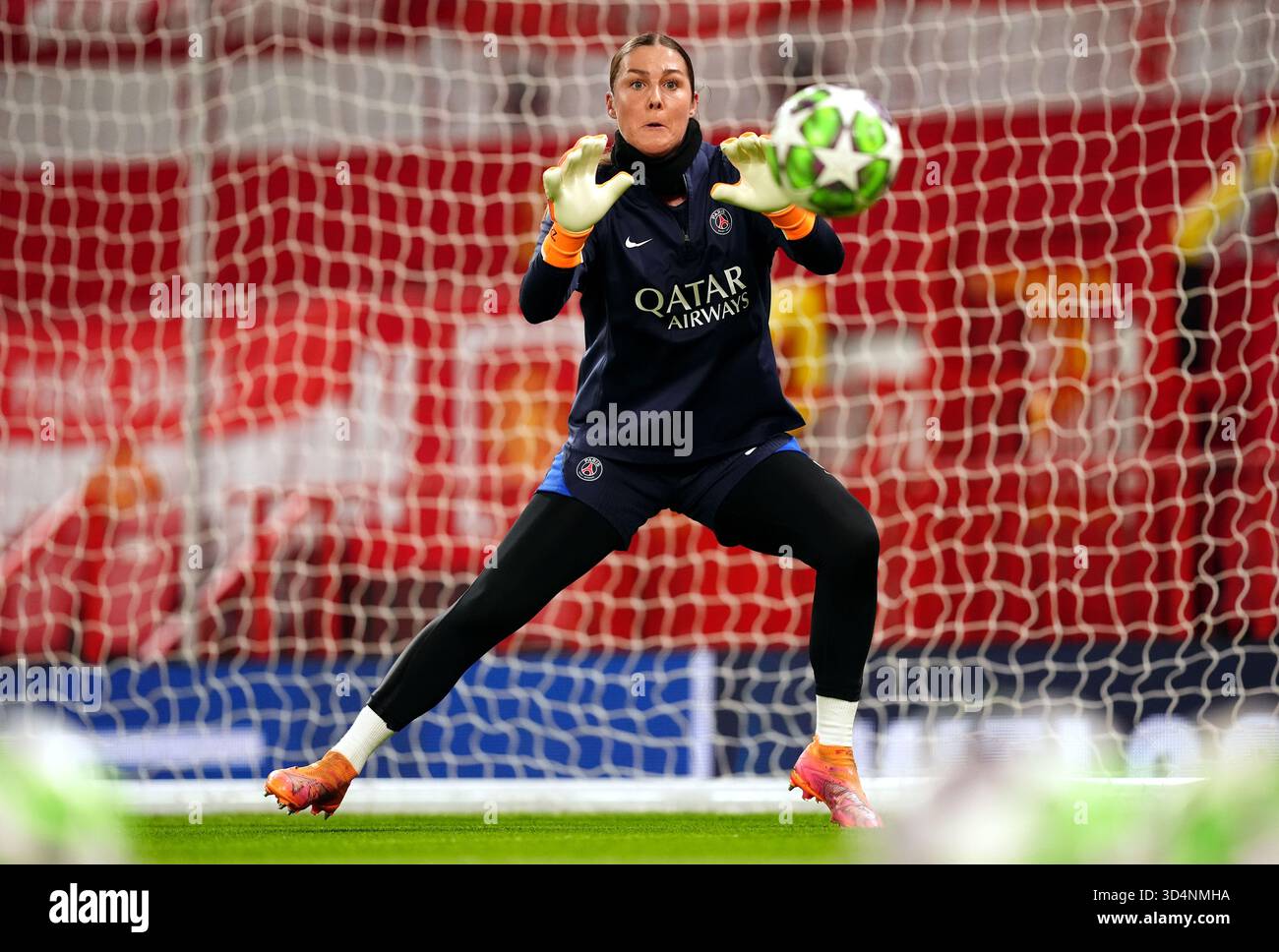 Paris Saint-Germain goalkeeper Mary Earps during a training session at ...