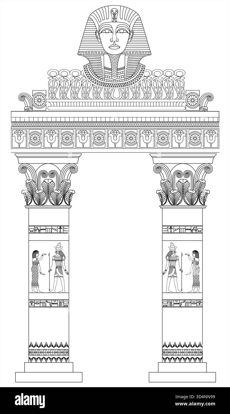 Vector illustration of ancient Egyptian temple columns decorated with ...