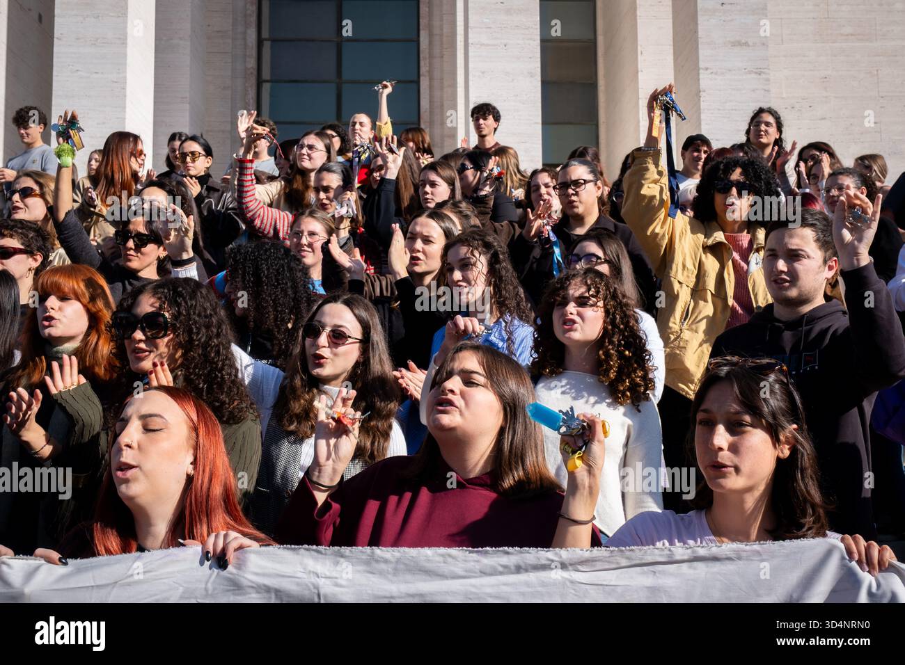 November 11, 2025, Rome, Rm, Italy: Students gather in front of the ...
