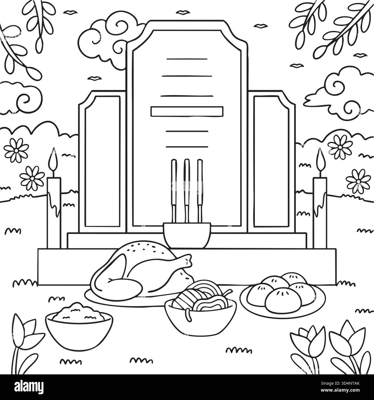 Qingming Festival Offering on the Tomb Coloring Stock Vector Image ...